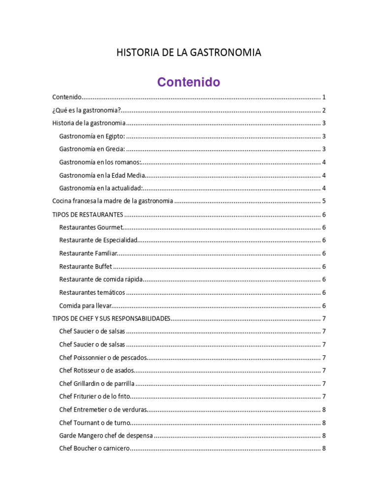 Historia De La Gastronomia Pdf Comida Y Bebida Cocina Occidental