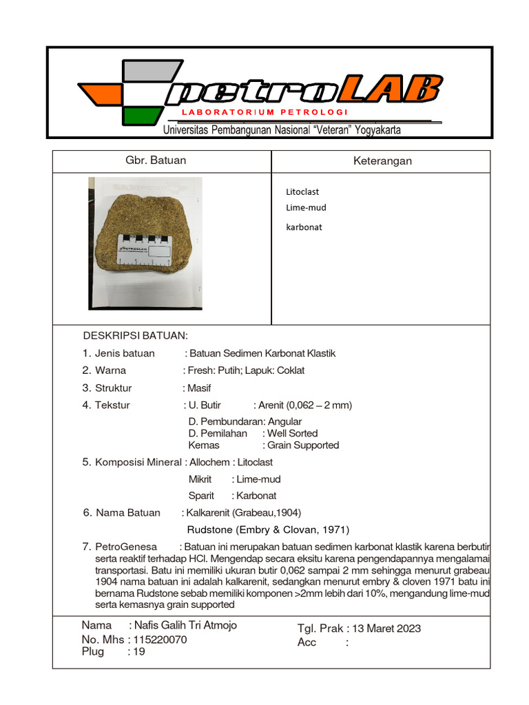 Deskrip Lab Sedimen Karbonat Klastik | PDF