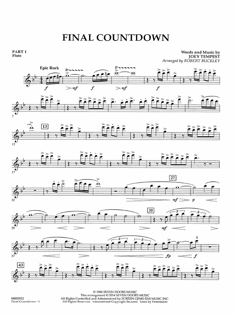Final Countdown Sheet Music Arrangements | PDF