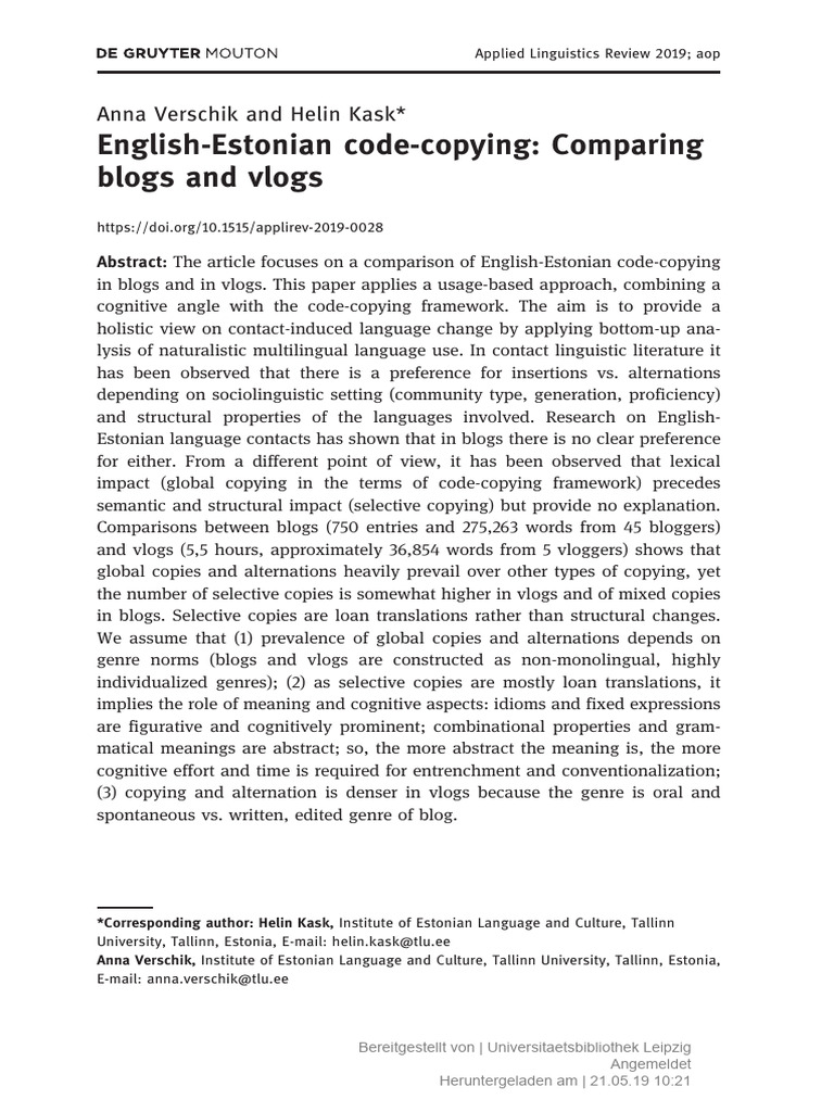 English-Estonian Code-Copying in Media | PDF | Linguistics ...
