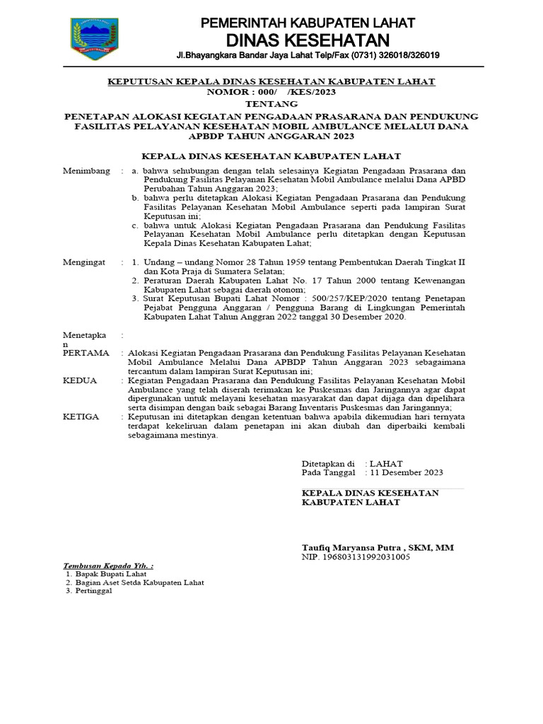 SK Alokasi Lansia Kit 2023 | PDF