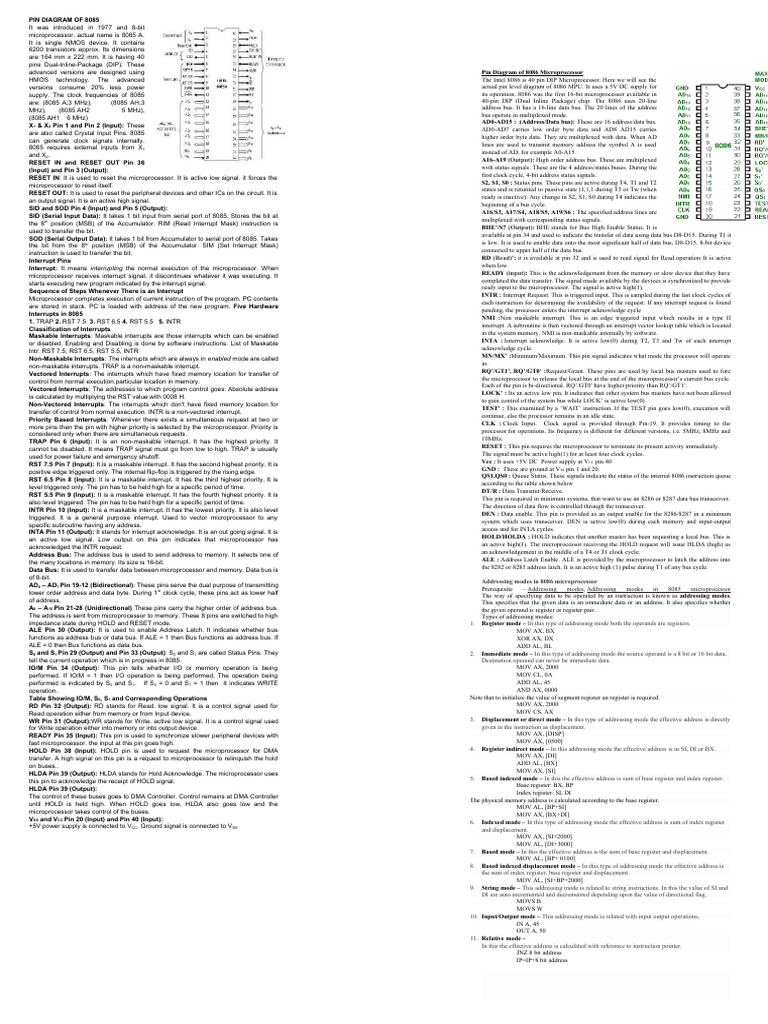 Pin Diagram of 8085 8086 | Download Free PDF | Central Processing Unit | Computer Data Storage