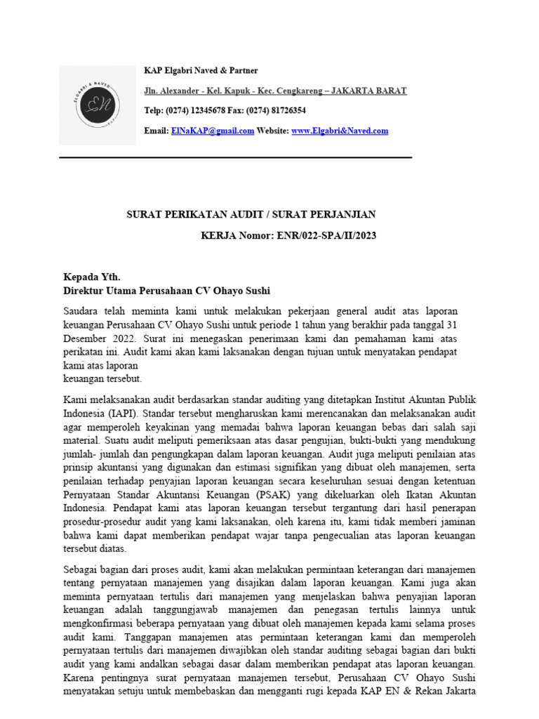 A130 SURAT PERIKATAN - CV. Ohayou Sushi | PDF