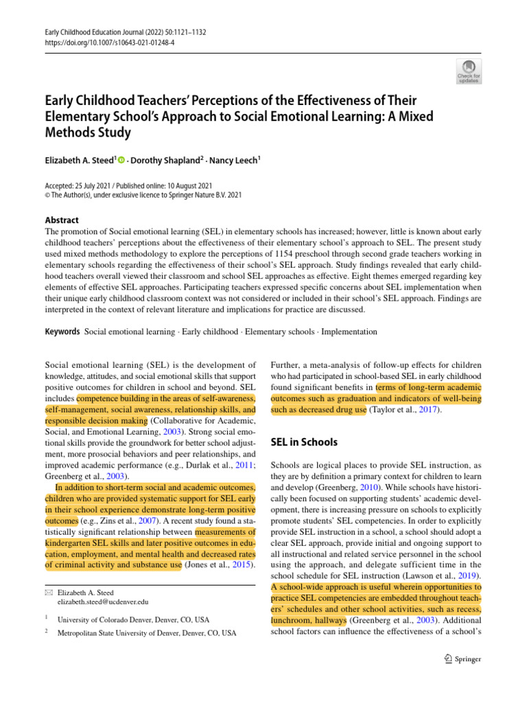Early Childhood Teachers' Perceptions of The Efectiveness of Their ...