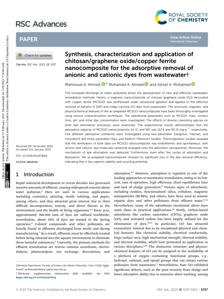 RSC Advances: Paper | PDF | Adsorption | Infrared Spectroscopy