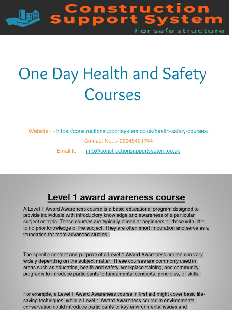 One Day Health and Safety Courses | PDF | Occupational Safety And ...