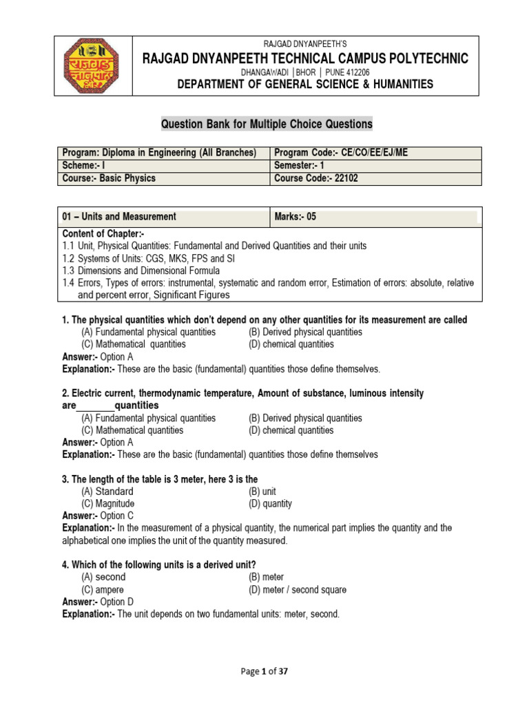 Unit I Units and Measurements | PDF | Quantity | International System ...