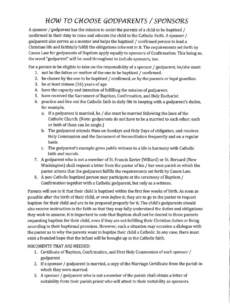 How To Choose Godparents-Sponsors | PDF