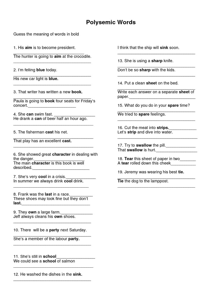 Polysemic Words Activities | PDF