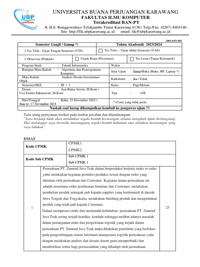 Soal Adbo Revisi Fix | PDF