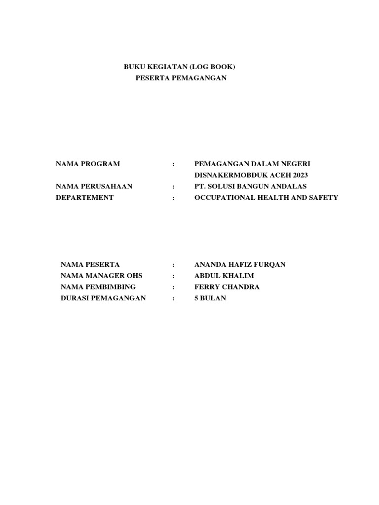Logbook Magang PT Sba Hafiz Mounth IV | PDF