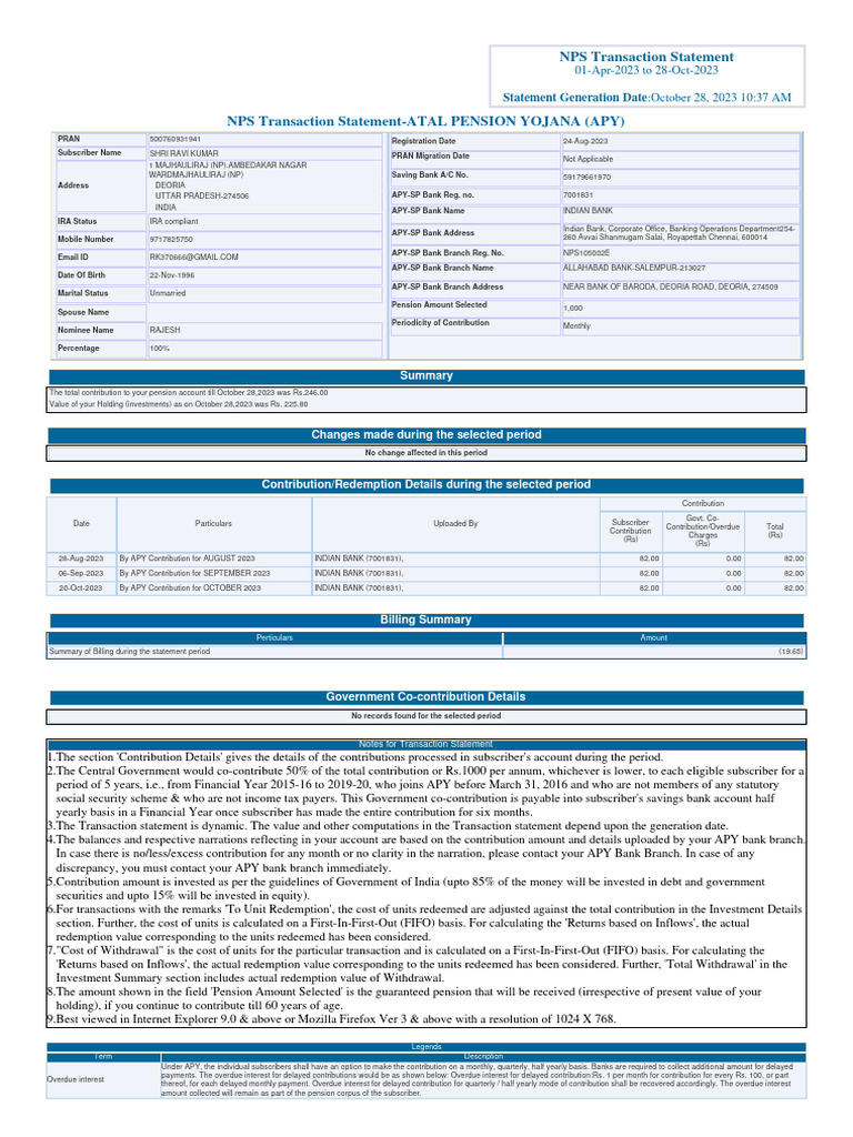 APY Transaction Statement Summary | PDF | Interest | Banks