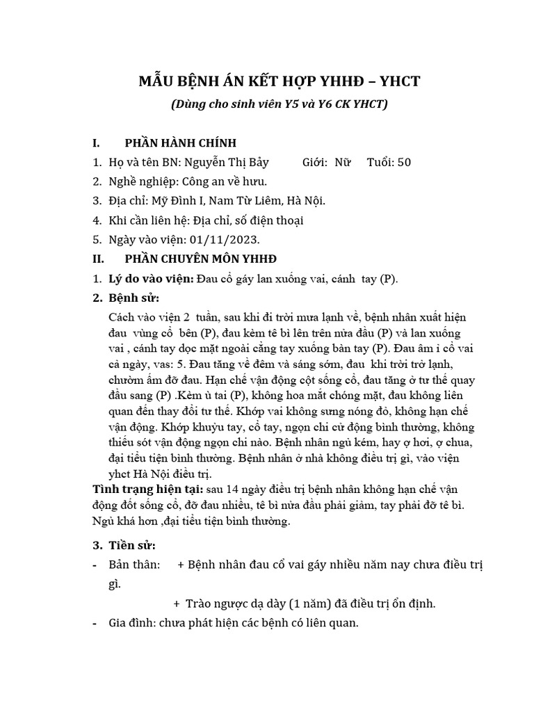 Mẫu Bệnh Án Yhct | PDF