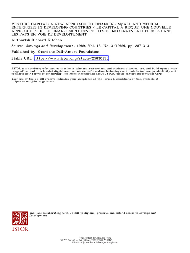 Venture Capital: A New Approach To Financing Small and Medium Enterprises in Developing ...