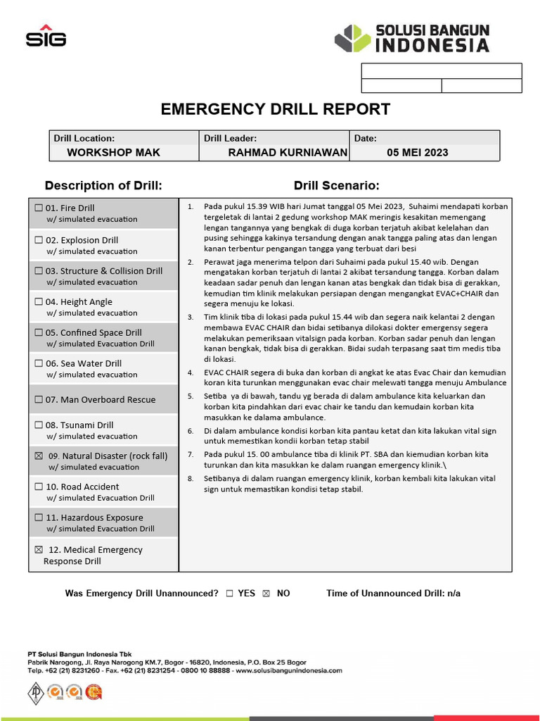 Laporan Simulasi Darurat Workshop | PDF