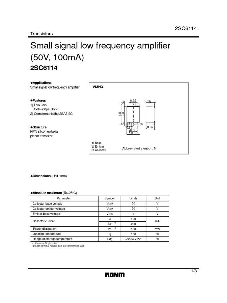 2sc6114 Rohm | PDF | Bipolar Junction Transistor | Electrical Engineering