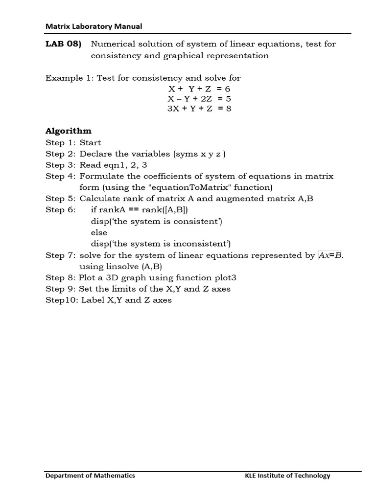 Lab 08 | PDF | System Of Linear Equations | Computational Science Lab 08 | PDF | System Of Linear Equations | Computational Science