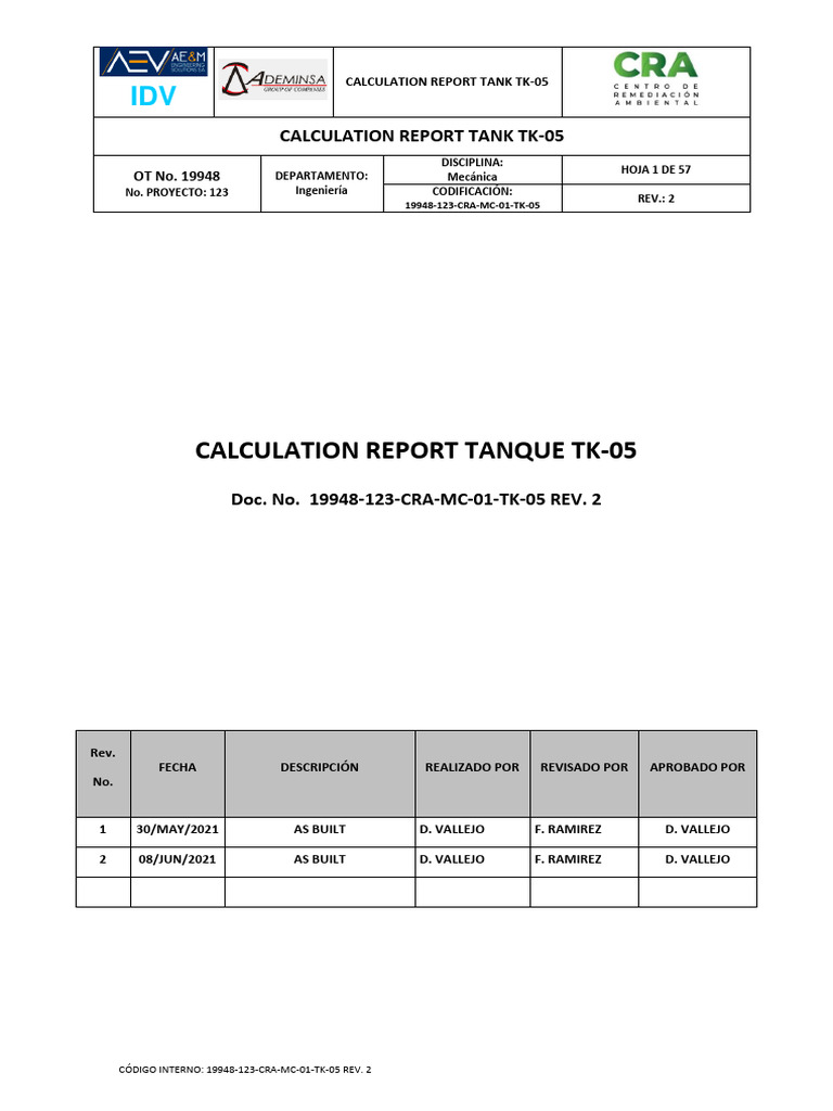 19948-123-CRA-MC-01-TK-05 Rev. 2 | PDF | Bending | Pressure
