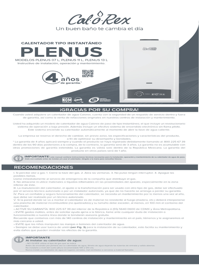 MANUAL-PLENUS-CALOREX | PDF | Agua | Tap (Válvula)
