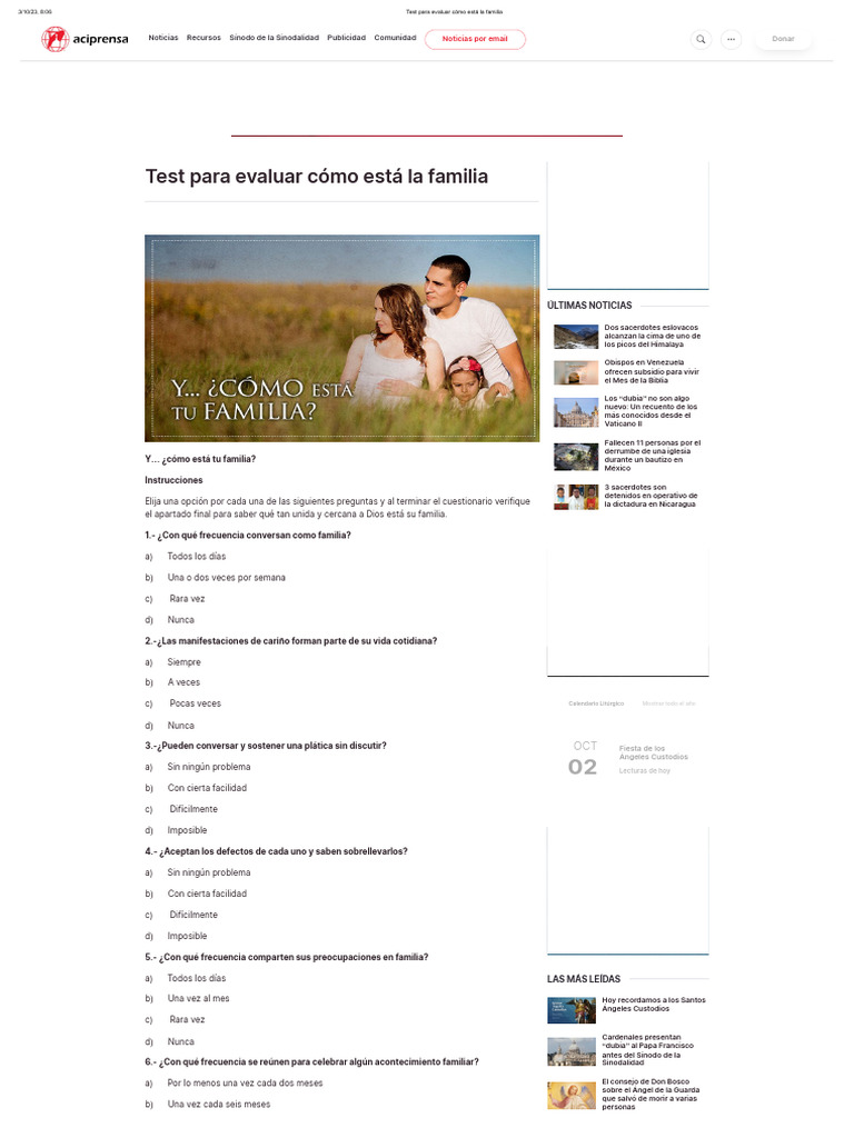 Test para Evaluar Cómo Está La Familia | PDF | Amor | Sínodo