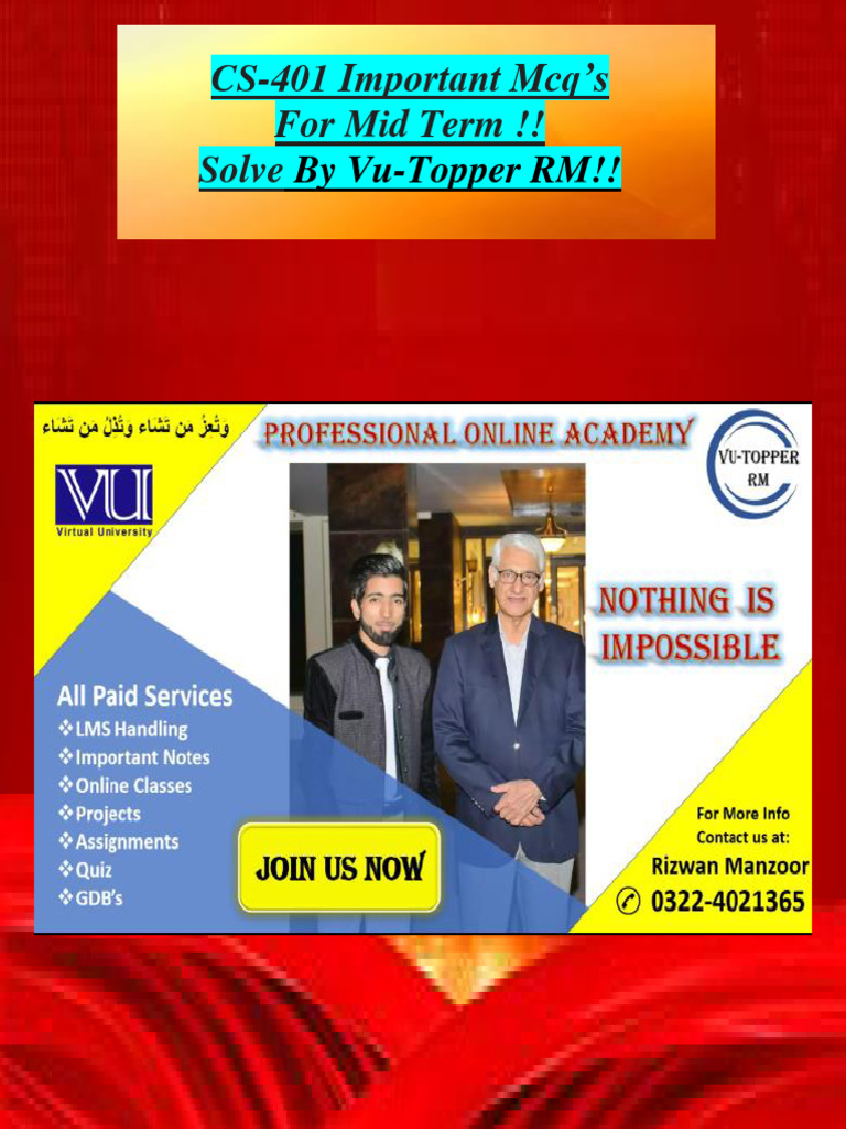 CS401 Mcqs MidTerm by Vu Topper RM | PDF | Pointer (Computer ... CS401 Mcqs MidTerm by Vu Topper RM | PDF | Pointer (Computer ...