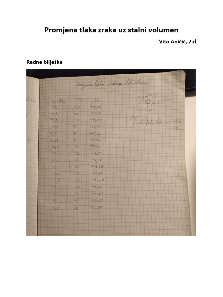 Promjena Tlaka Zraka Uz Stalni Volumen | PDF