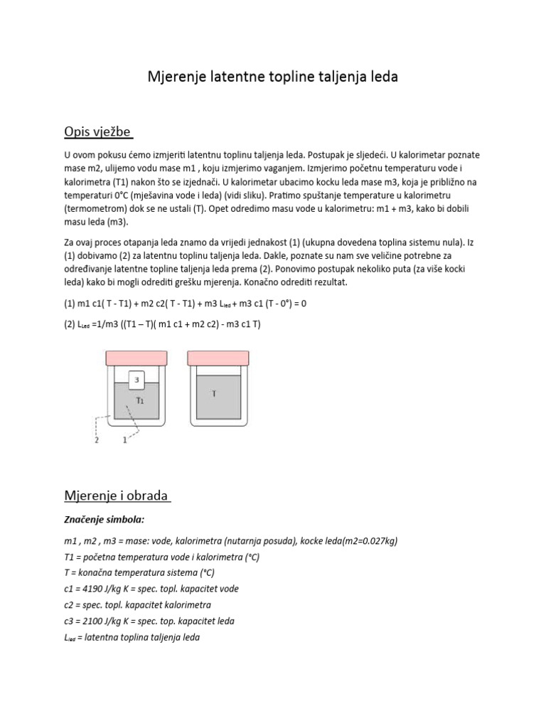 Mjerenje Latentne Topline Taljenja Leda | PDF