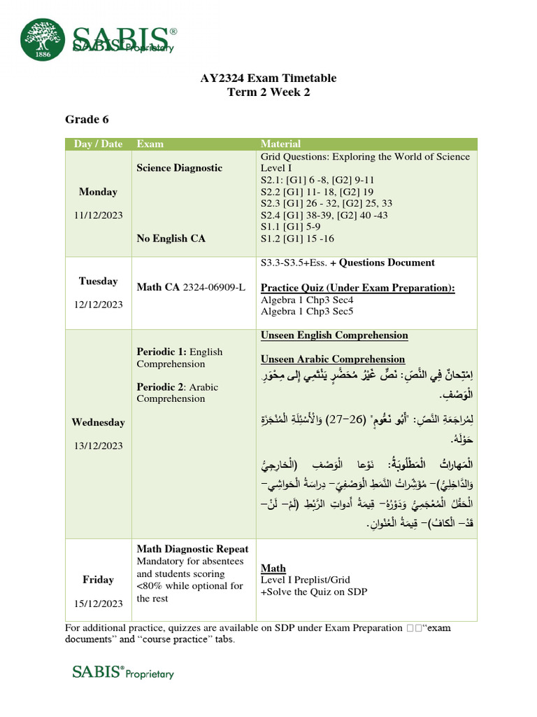 26 Term 2 Week 2 Exam Material - Grade 6 | PDF