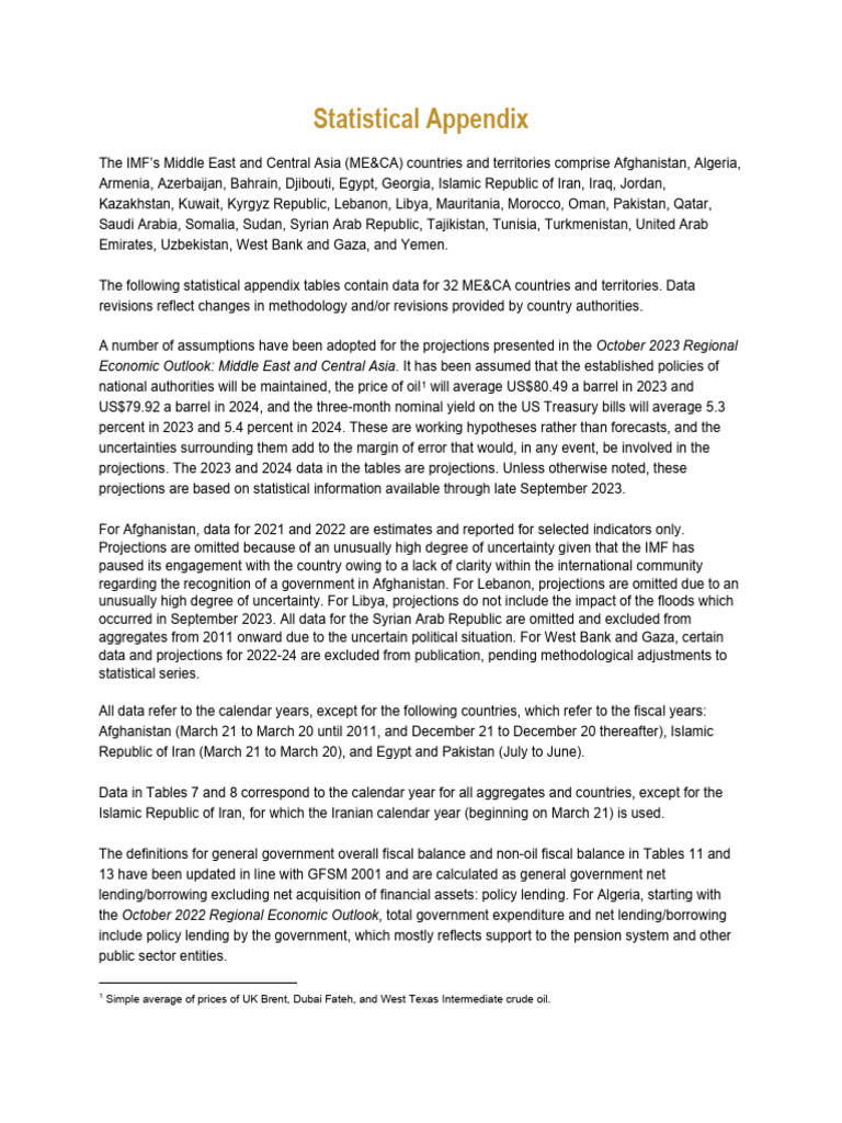 Statistical appendix MECA October 2023 | PDF | Arab World | Mena