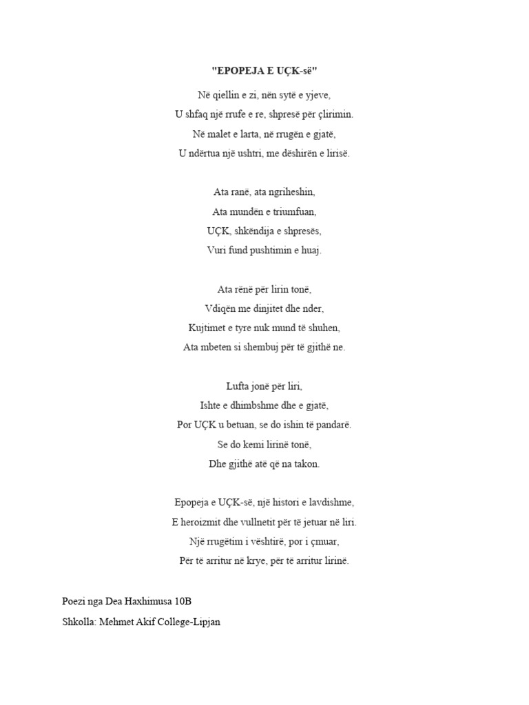 Epopeja e UÇK-së - Poezi | PDF