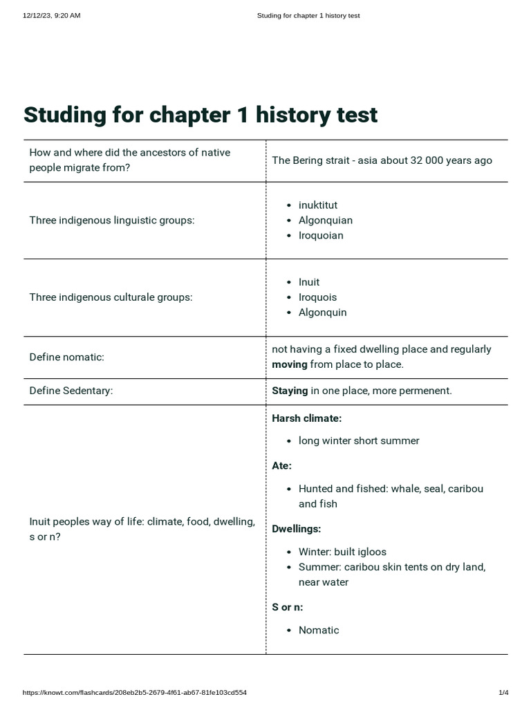 Studing For Chapter 1 History Test | PDF | Algonquian Peoples | Inuit