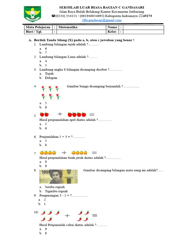 Soal Matematika SDLB SLB Mudah | PDF | Olahraga & Rekreasi | Metode ...