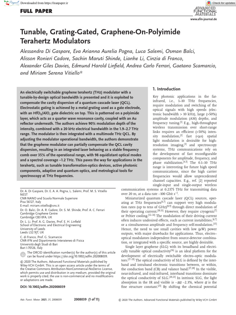 Tunable, Grating-Gated, Graphene-On-Polyimide Terahertz Modulators ...