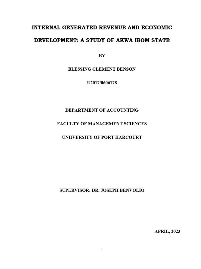 Internal Generated Revenue and Economic Development: A Study of Akwa ...