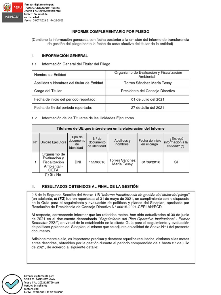 Informe Complementario OEFA | PDF | Business | Economias
