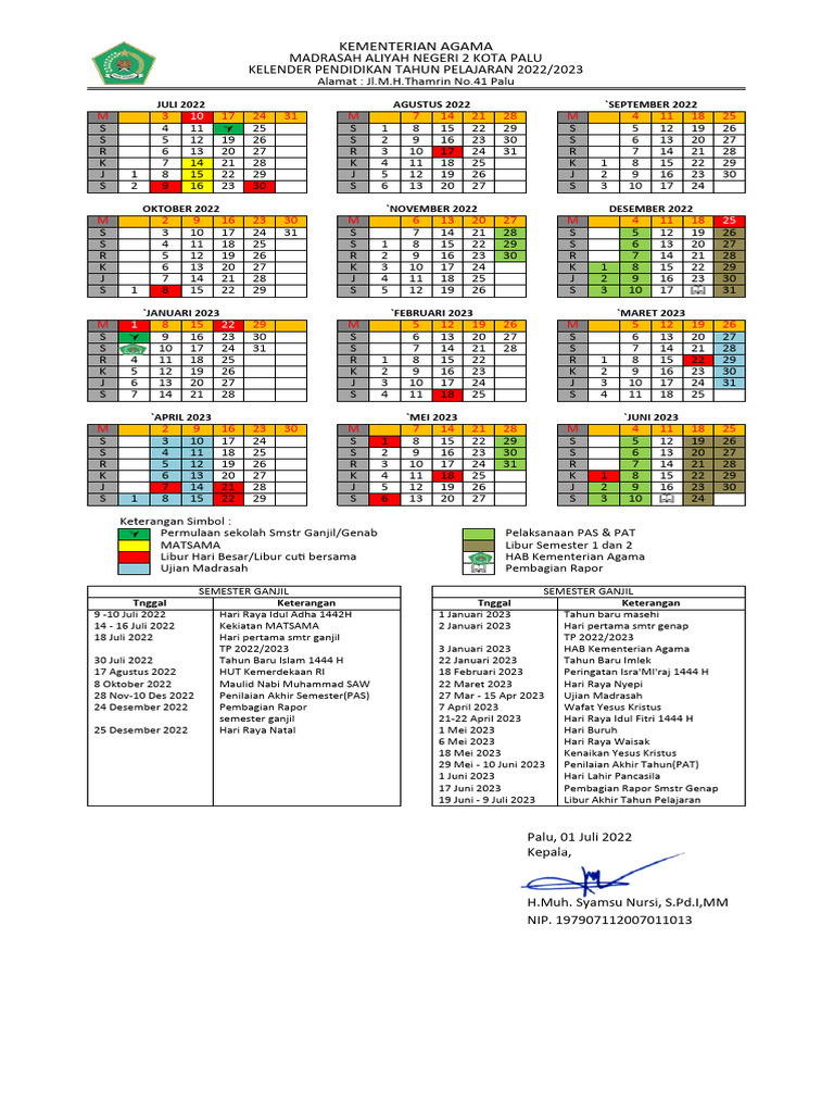 Kelender Pendidikan & Hes, Heb TP 2022-2023 | PDF