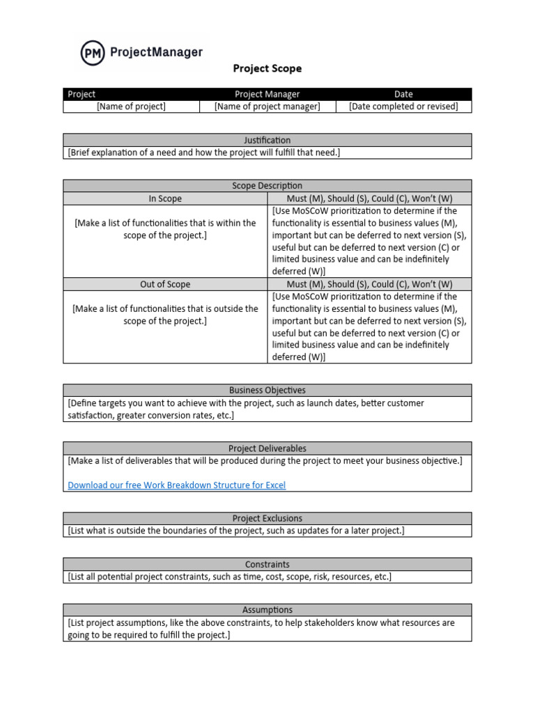 Project Scope Template Guide | PDF | Business