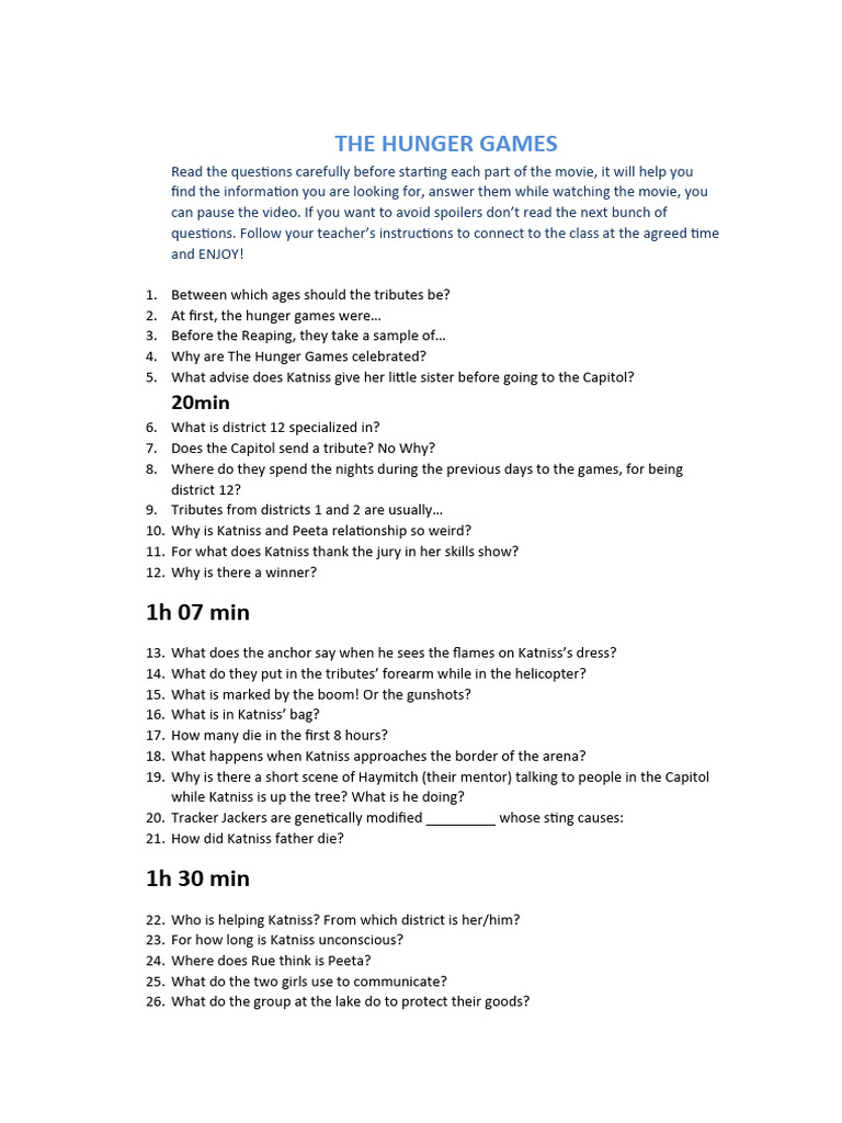 The Hunger Games Worksheet STUDENTS | PDF | The Hunger Games