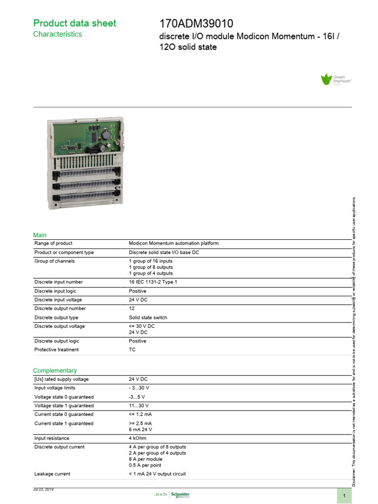 Modicon Momentum - 170ADM39010 | PDF | Programmable Logic Controller | Electrical Components