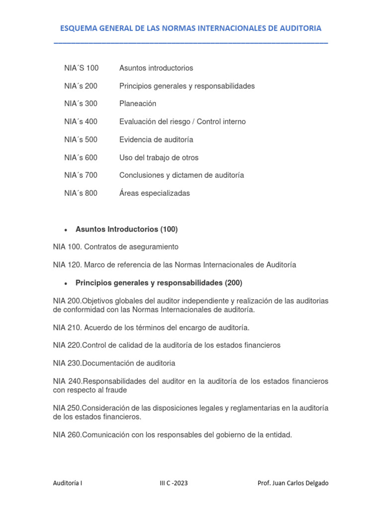 Resumen de NIA´s (esquema) | PDF | Auditoría | Contralor