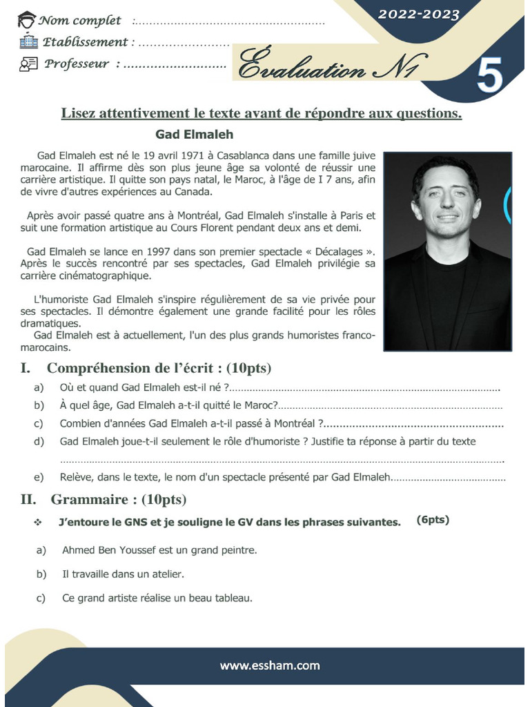 1 Er Evaluation Francais 5eme Aep 2023 2023 | PDF