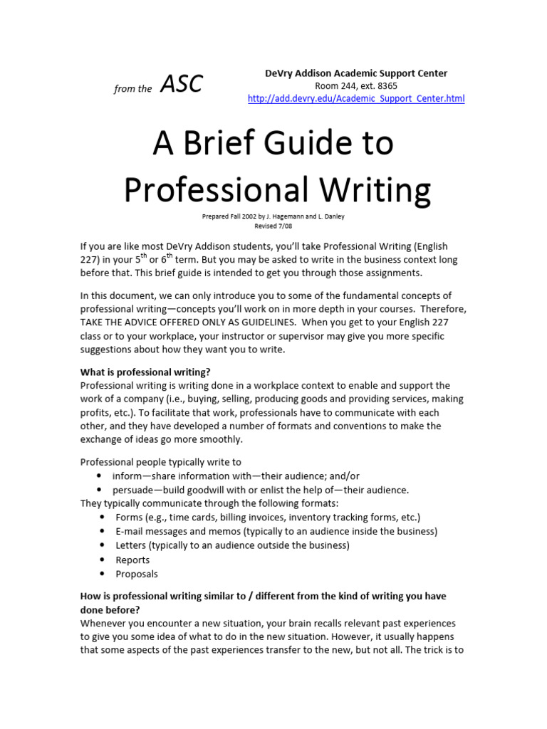 A Brief Guide To Professional Writing | PDF | Proofreading | Experience