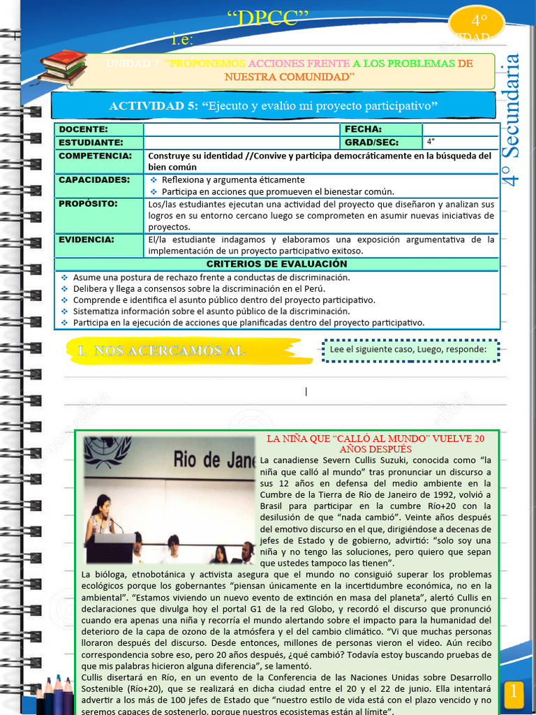 4° DPCC - Actv.05-Unid.7 2023 | PDF | Evaluación | Enseñando