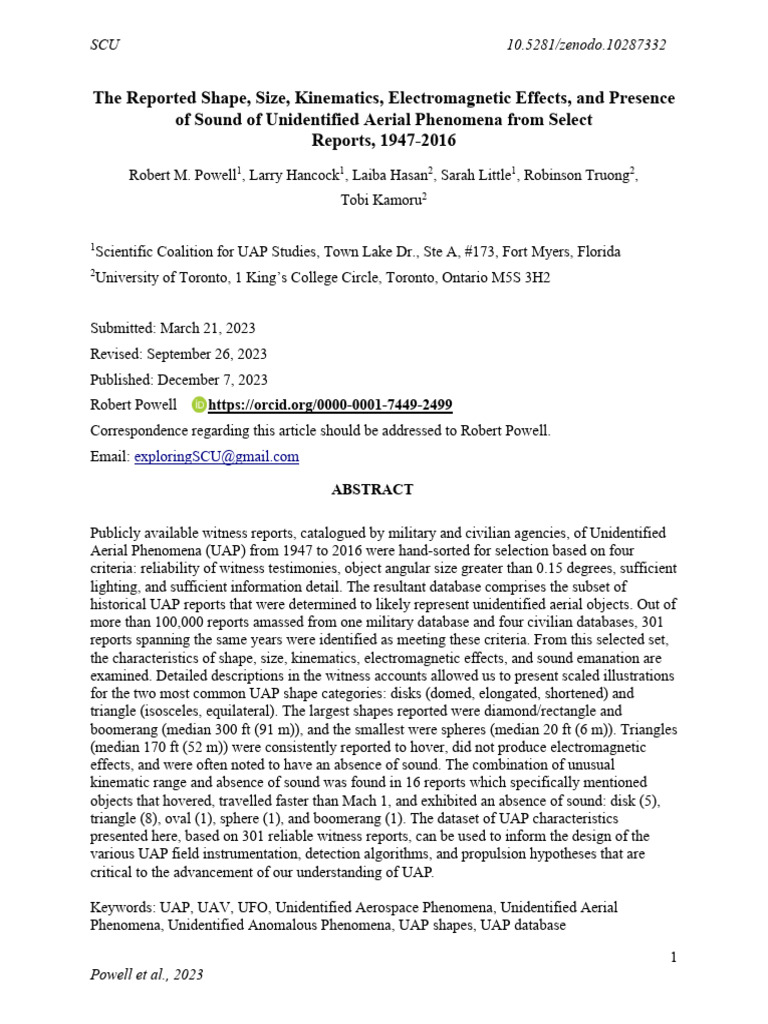 An Evaluation of UAP Shapes and Characteristics Powell Et Al | PDF ...