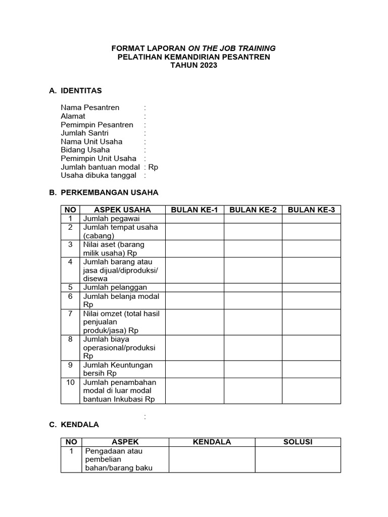 FORMAT LAPORAN OJT | PDF