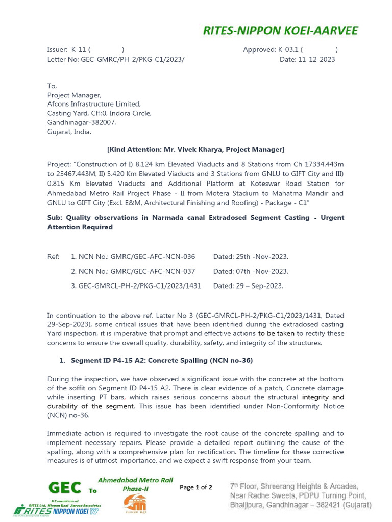 Quality Issue Letter 2 | PDF