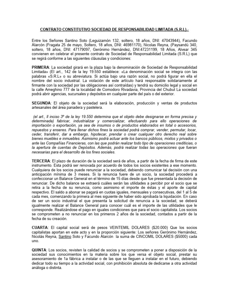 Contrato Constitutivo (TERMINADO) | PDF | Sociedad | Bancos