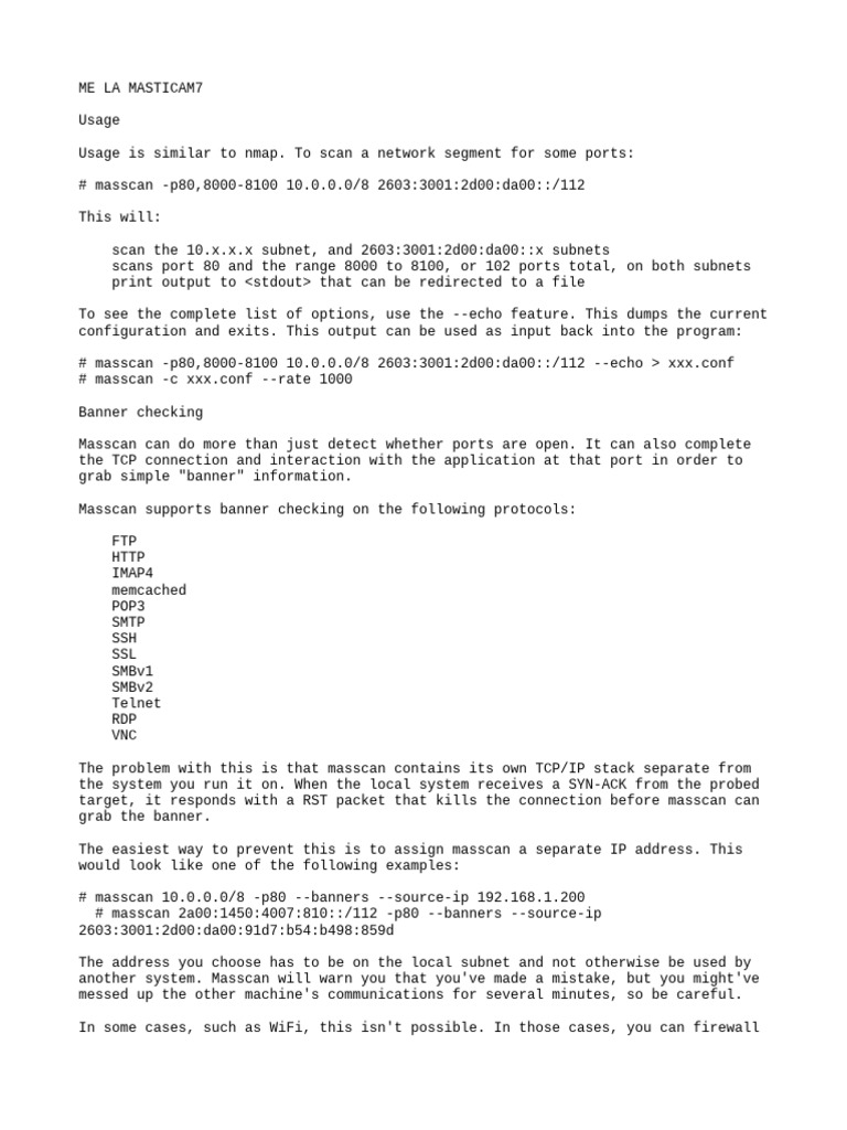 Masscan1 Memasticam | PDF | Port (Computer Networking) | Transmission Control Protocol