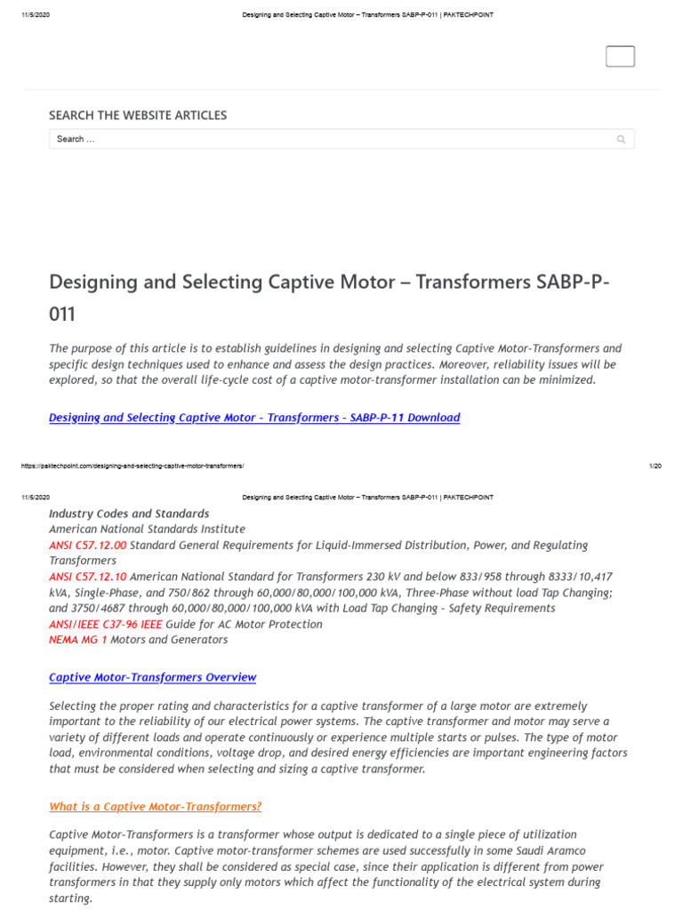 Designing and Selecting Captive Motor - Transformers SABP-P-011 - PAKTECHPOINT | PDF ...