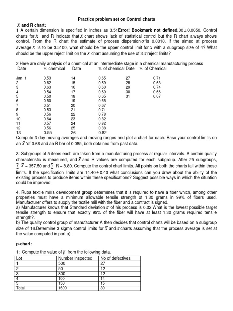 Practice Problem Set On Control Charts | PDF | Standard Deviation ...
